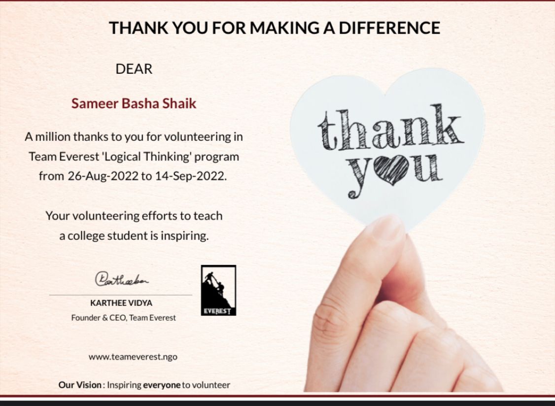 Sameer Basha Shaik on LinkedIn: #thankyou Sameer Basha Shaik on LinkedIn: #thankyou