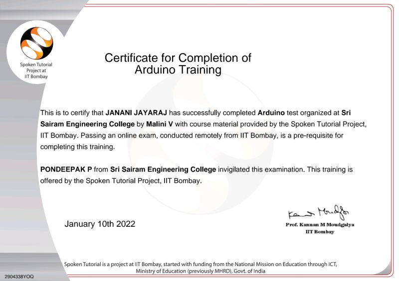 Janani Jayaraj on LinkedIn: #arduino #iitbombay #certificateofcompletion Janani Jayaraj on LinkedIn: #arduino #iitbombay #certificateofcompletion