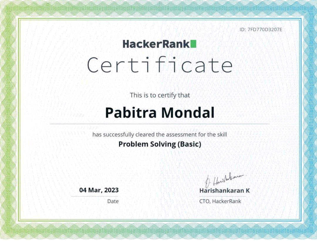 Pabitra Mondal on LinkedIn: #hackerrank Pabitra Mondal on LinkedIn: #hackerrank