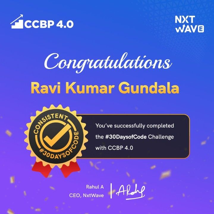 Ravi Kumar Gundala on LinkedIn: #30daysofcodechallenge #nxtwave # ... Ravi Kumar Gundala on LinkedIn: #30daysofcodechallenge #nxtwave # ...