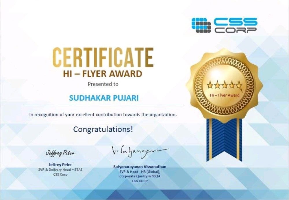 Sudhakar Pujari on LinkedIn: Thank you CSS Corp for the award and ... Sudhakar Pujari on LinkedIn: Thank you CSS Corp for the award and ...