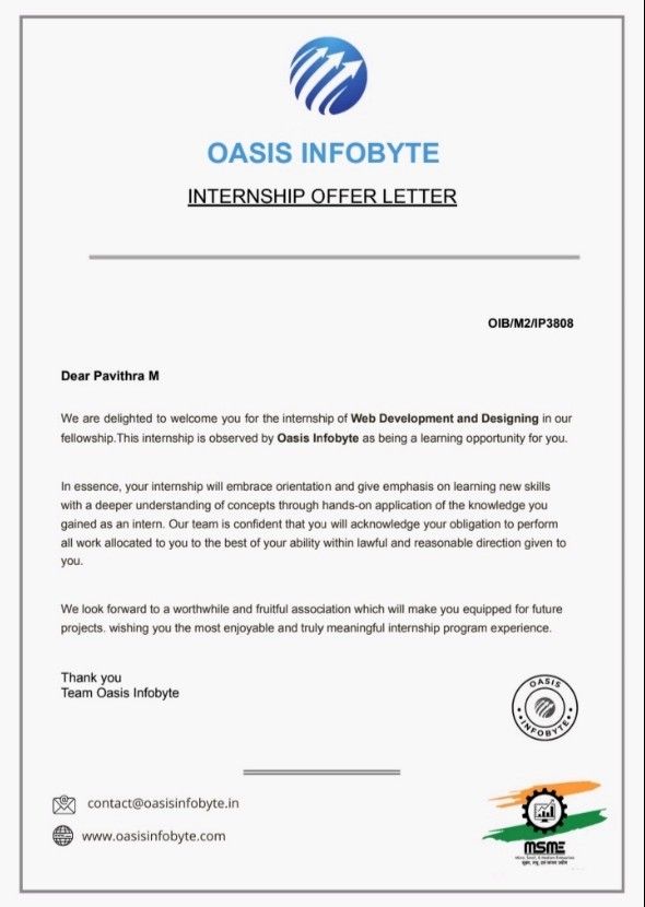 Pavithra M on LinkedIn: #oasisinfobyte #internship #webdevelopment # ... Pavithra M on LinkedIn: #oasisinfobyte #internship #webdevelopment # ...