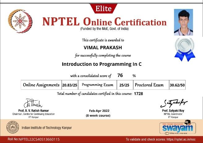 Vimal Prakash on LinkedIn: #nptel #onlinecourses Vimal Prakash on LinkedIn: #nptel #onlinecourses