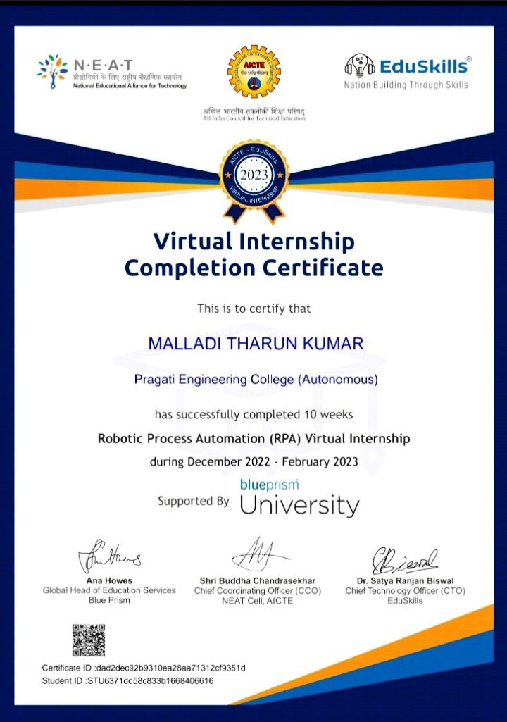 THARUN KUMAR MALLADI on LinkedIn: #internship #aicteinternship # ... THARUN KUMAR MALLADI on LinkedIn: #internship #aicteinternship # ...