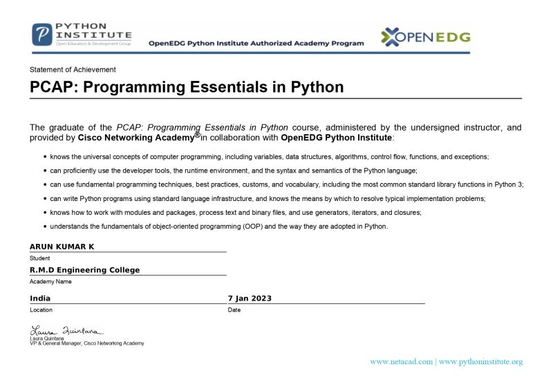 #python #ciscocertification #programming | ARUN KUMAR K #python #ciscocertification #programming | ARUN KUMAR K