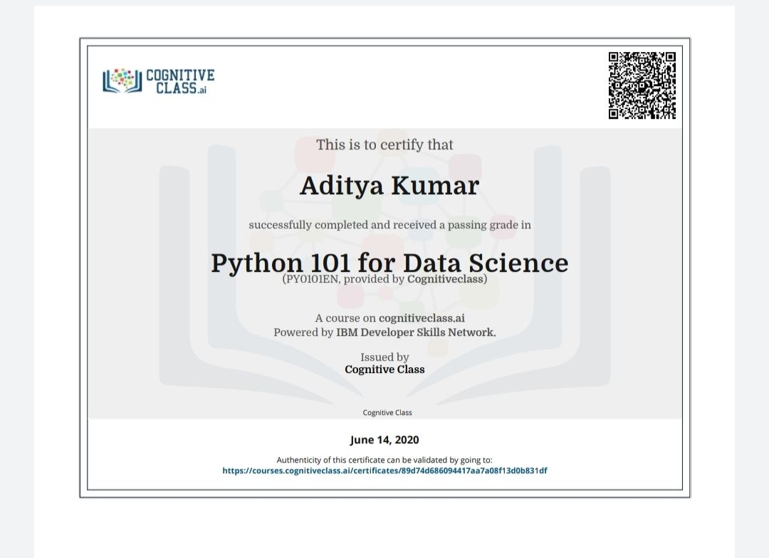 Aditya Kumar on LinkedIn: Finally I have got python certificate by mnc ... Aditya Kumar on LinkedIn: Finally I have got python certificate by mnc ...