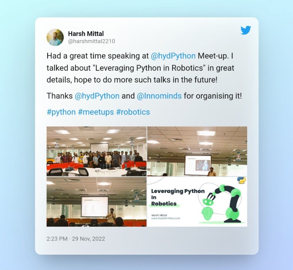 #python #robotics #meetup | Harsh Mittal #python #robotics #meetup | Harsh Mittal