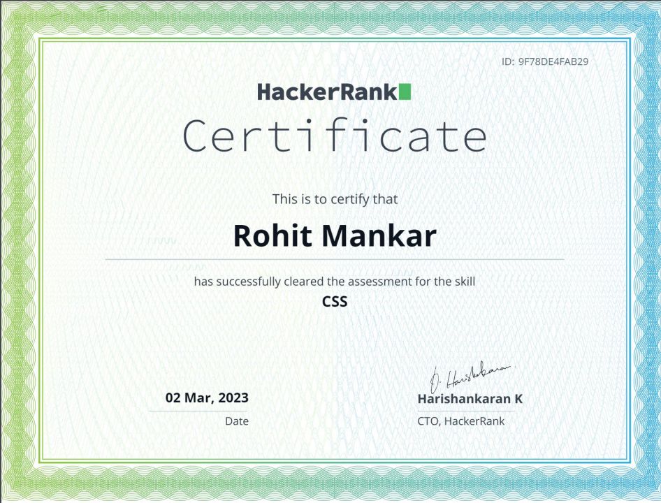 Rohit Mankar on LinkedIn: #hackerrankskills #css #hackerrank Rohit Mankar on LinkedIn: #hackerrankskills #css #hackerrank