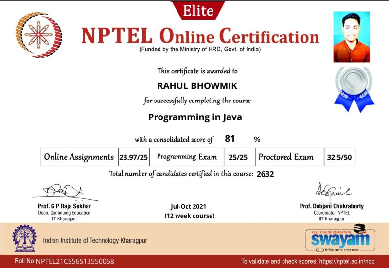 Rahul Bhowmik on LinkedIn: #nptel #java #programming #elite Rahul Bhowmik on LinkedIn: #nptel #java #programming #elite