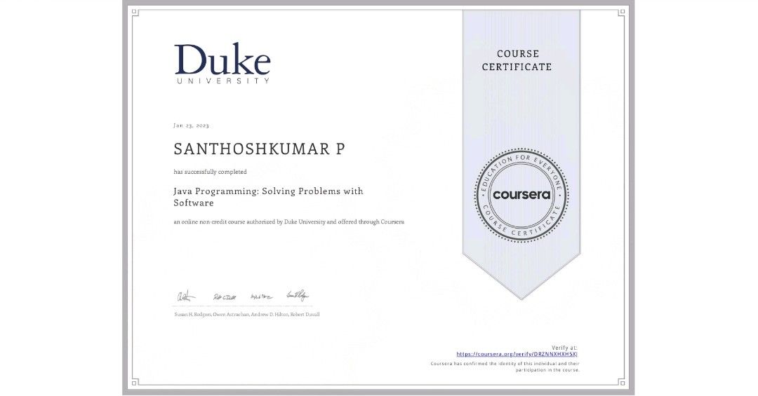 Santhoshkumar P on LinkedIn: #java #programming #dukeuniversity # ... Santhoshkumar P on LinkedIn: #java #programming #dukeuniversity # ...