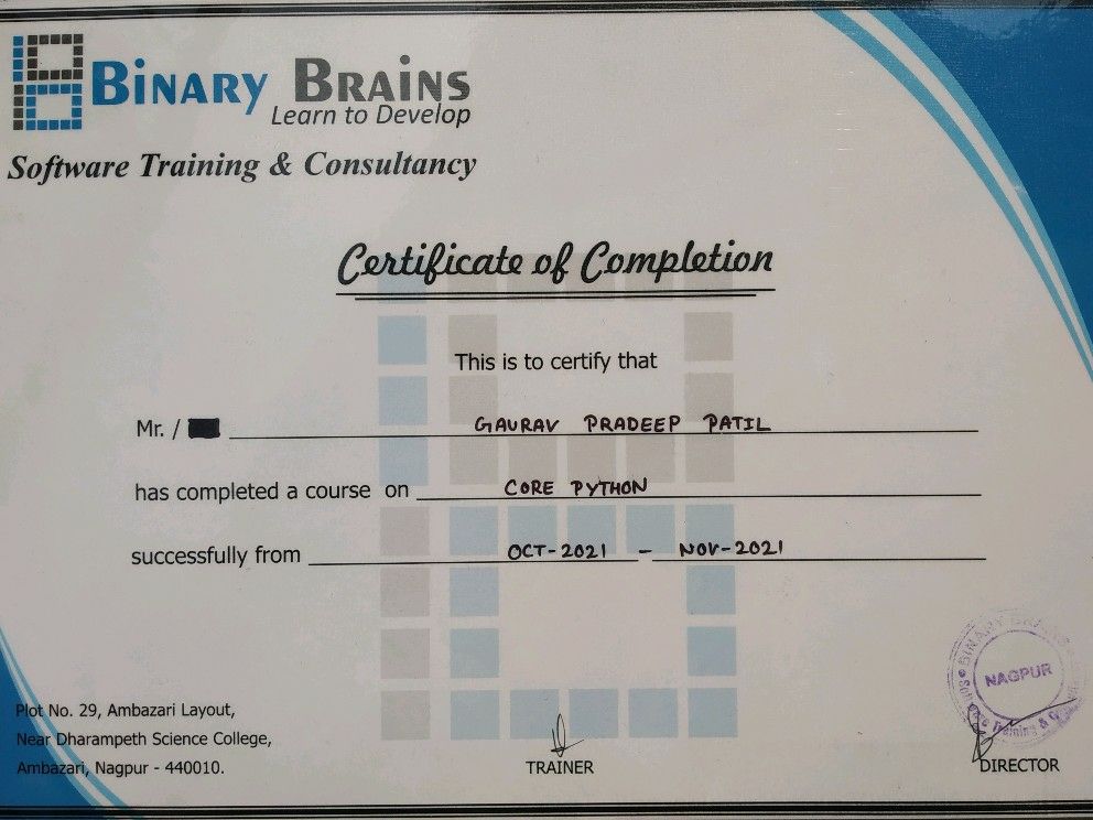 Gaurav Patil on LinkedIn: Completed Python programming language (2021) Gaurav Patil on LinkedIn: Completed Python programming language (2021)