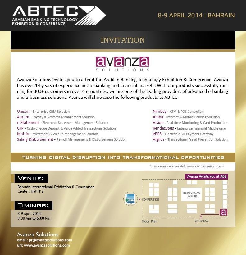 Avanza Solutions awaits you at the Arabian Banking Technology ... Avanza Solutions awaits you at the Arabian Banking Technology ...