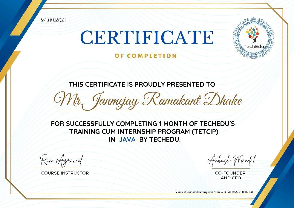 Janmejay Dhake on LinkedIn: #internship #programming #java Janmejay Dhake on LinkedIn: #internship #programming #java