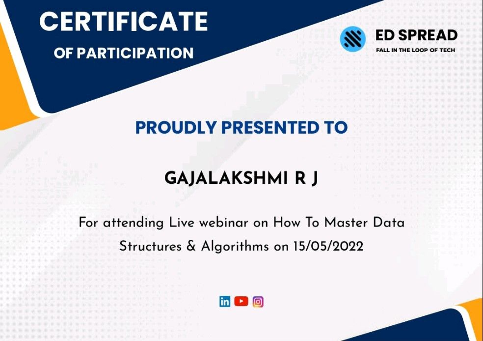 Gaja Lakshmi on LinkedIn: #edspread #algorithms #datastructures #dsacoding Gaja Lakshmi on LinkedIn: #edspread #algorithms #datastructures #dsacoding
