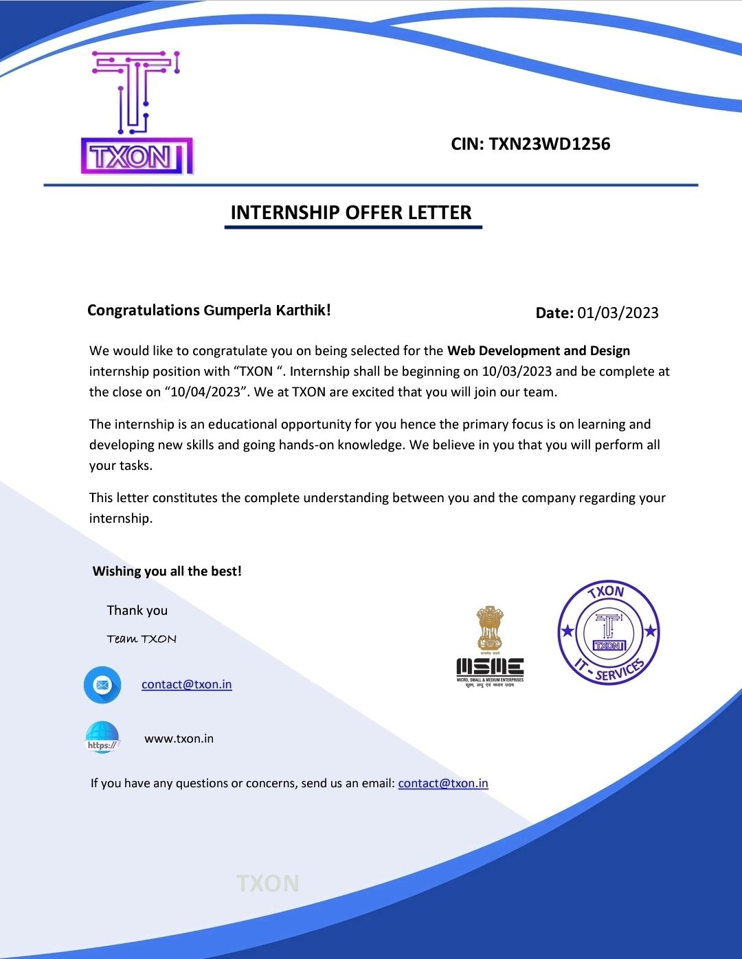 Karthik Gumperla on LinkedIn: #txon #internship #webdevelopment Karthik Gumperla on LinkedIn: #txon #internship #webdevelopment