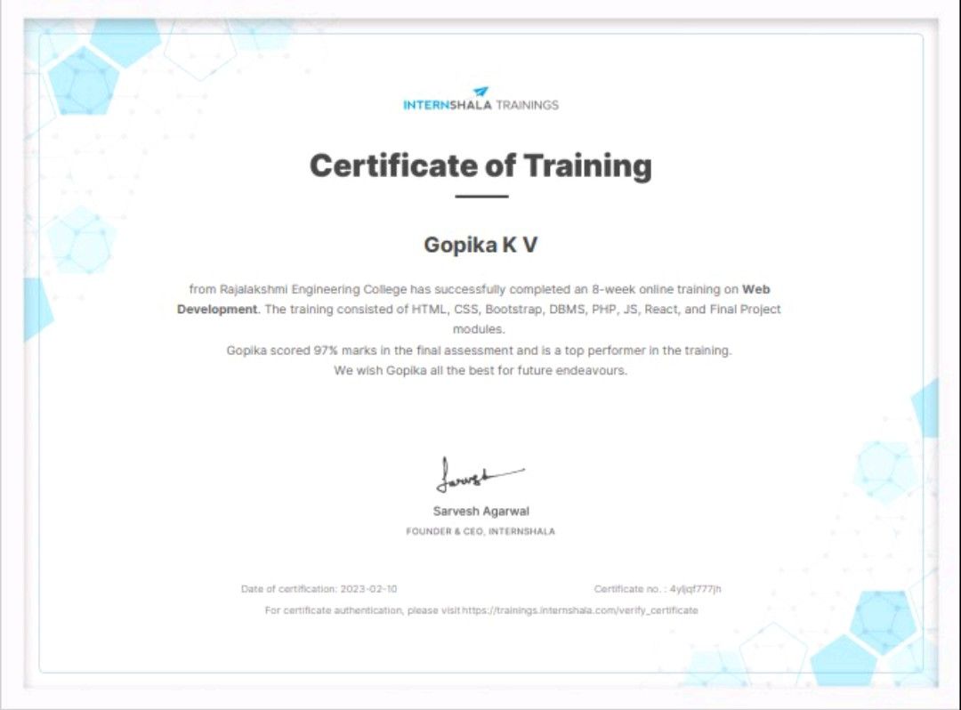 Gopika K V on LinkedIn: #training #webdevelopment #internshala #html # ... Gopika K V on LinkedIn: #training #webdevelopment #internshala #html # ...