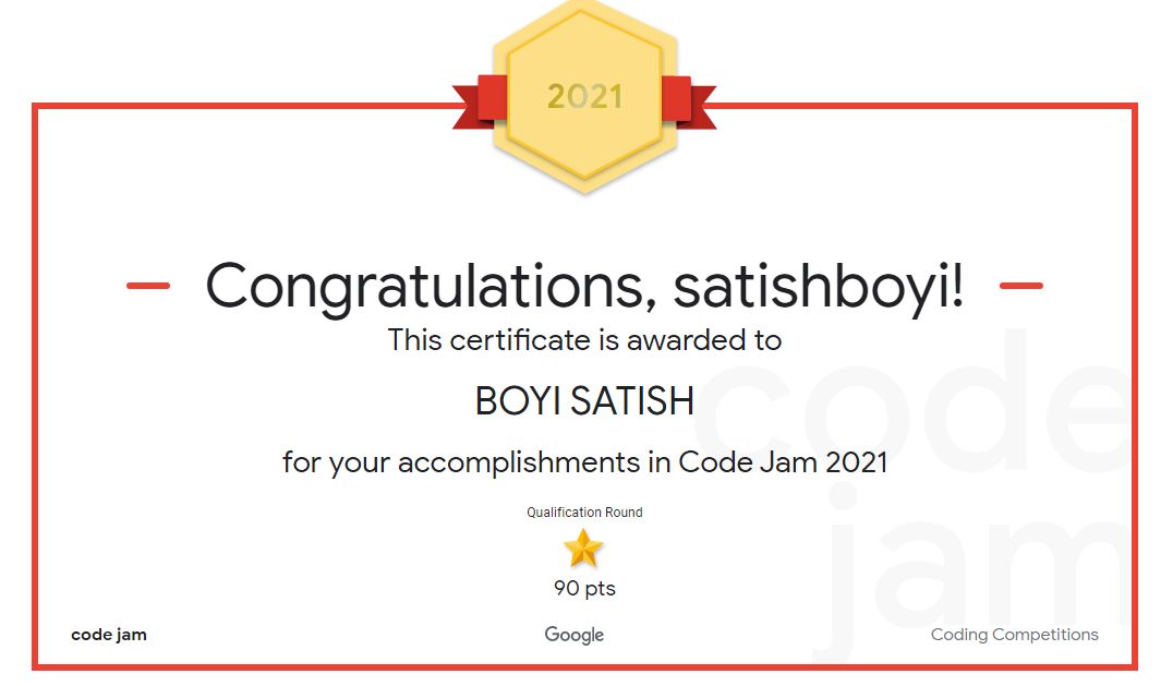 Satish Boyi on LinkedIn: #connections #google #codejam #codejam2021 # ... Satish Boyi on LinkedIn: #connections #google #codejam #codejam2021 # ...