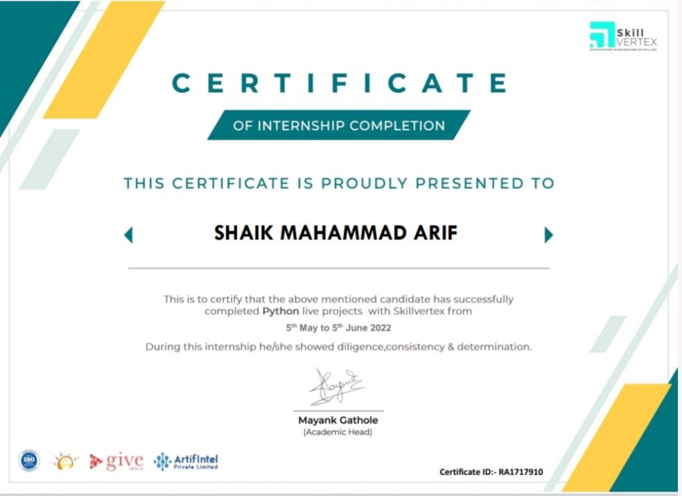 SHAIK MAHAMMAD ARIF on LinkedIn: #python #skillvertex SHAIK MAHAMMAD ARIF on LinkedIn: #python #skillvertex