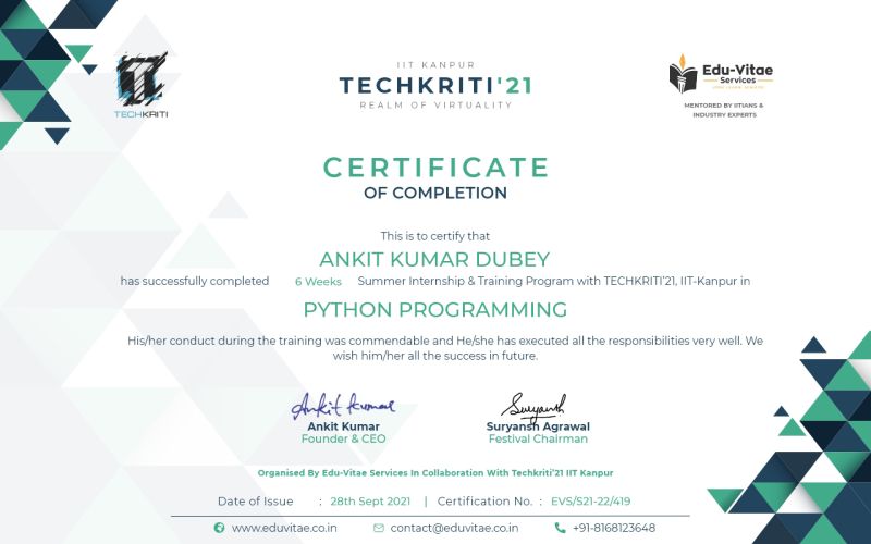 Ankit Kumar Dubey on LinkedIn: completed python programming ... Ankit Kumar Dubey on LinkedIn: completed python programming ...
