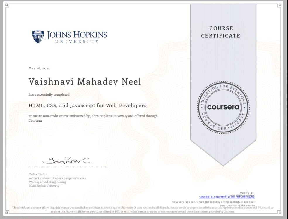 Vaishnavi Neel on LinkedIn: #coursera #html #css #javascript Vaishnavi Neel on LinkedIn: #coursera #html #css #javascript