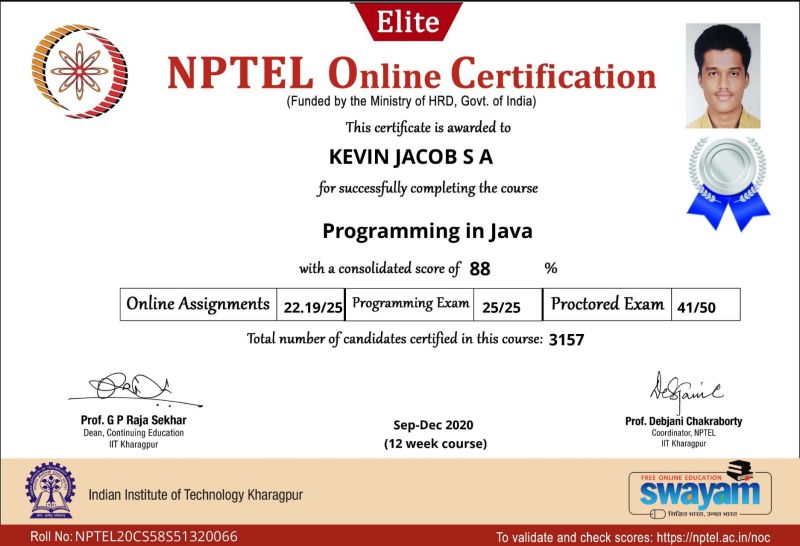 Kevin Jacob on LinkedIn: Successfully accomplished my first NPTEL ... Kevin Jacob on LinkedIn: Successfully accomplished my first NPTEL ...