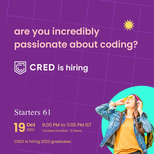 CodeChef on LinkedIn: #codechef #cred #hiringalert #jobsearch CodeChef on LinkedIn: #codechef #cred #hiringalert #jobsearch