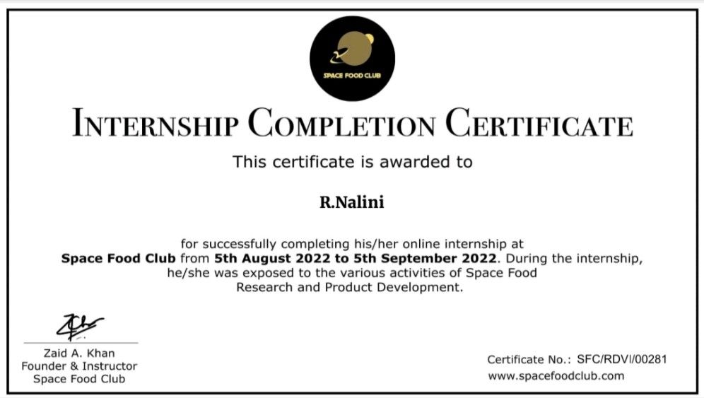 Nalini R on LinkedIn: #internship #space #food Nalini R on LinkedIn: #internship #space #food