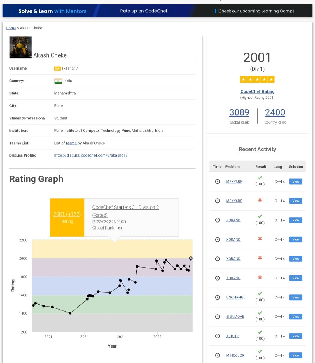 Akash Cheke on LinkedIn: #codechef | 84 comments Akash Cheke on LinkedIn: #codechef | 84 comments