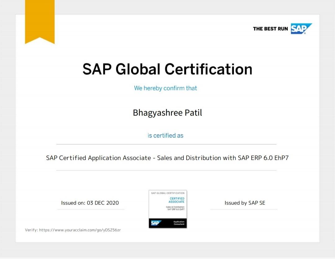 Bhagyashree Patil on LinkedIn: Successfully completed SAP Global ... Bhagyashree Patil on LinkedIn: Successfully completed SAP Global ...