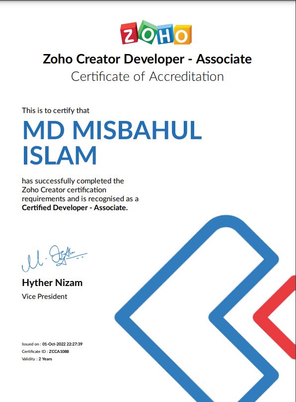 MISBAHUL ISLAM on LinkedIn: Alhamdulillah Certified zoho creator ... MISBAHUL ISLAM on LinkedIn: Alhamdulillah Certified zoho creator ...