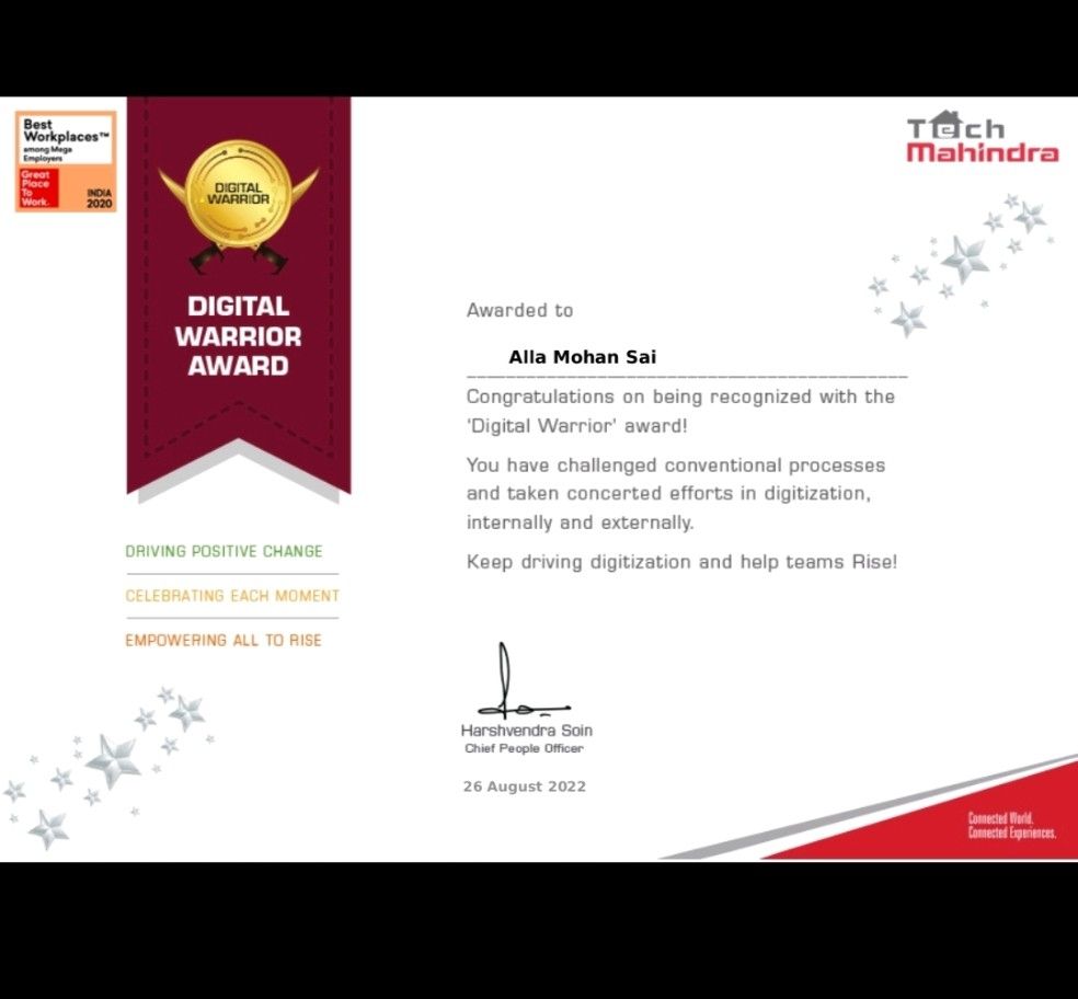 Mohan Sai Alla on LinkedIn: #techmahindra #thankyou #techmahindra # ... Mohan Sai Alla on LinkedIn: #techmahindra #thankyou #techmahindra # ...