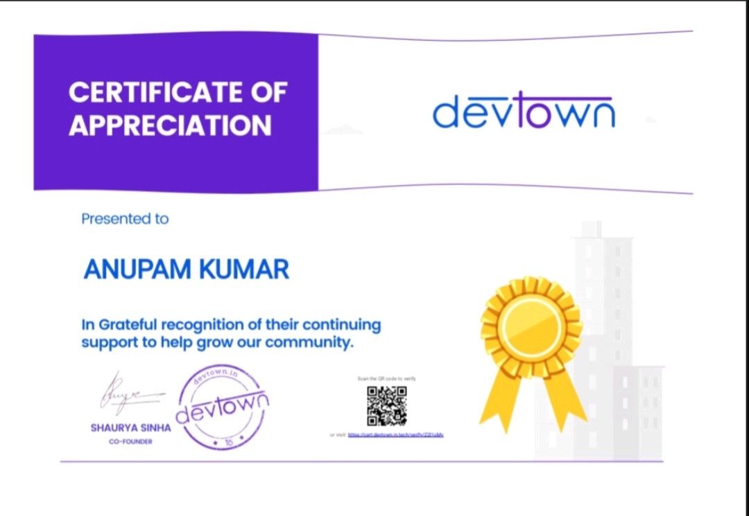 Anupam kumar on LinkedIn: #devtown Anupam kumar on LinkedIn: #devtown