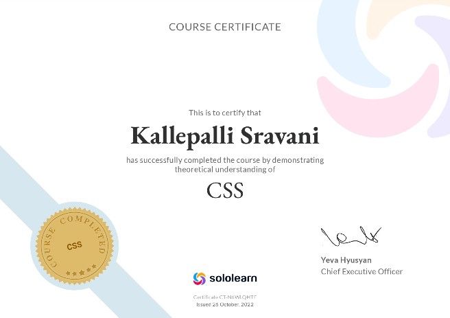 kallepalli sravani on LinkedIn: # got css certificate. kallepalli sravani on LinkedIn: # got css certificate.