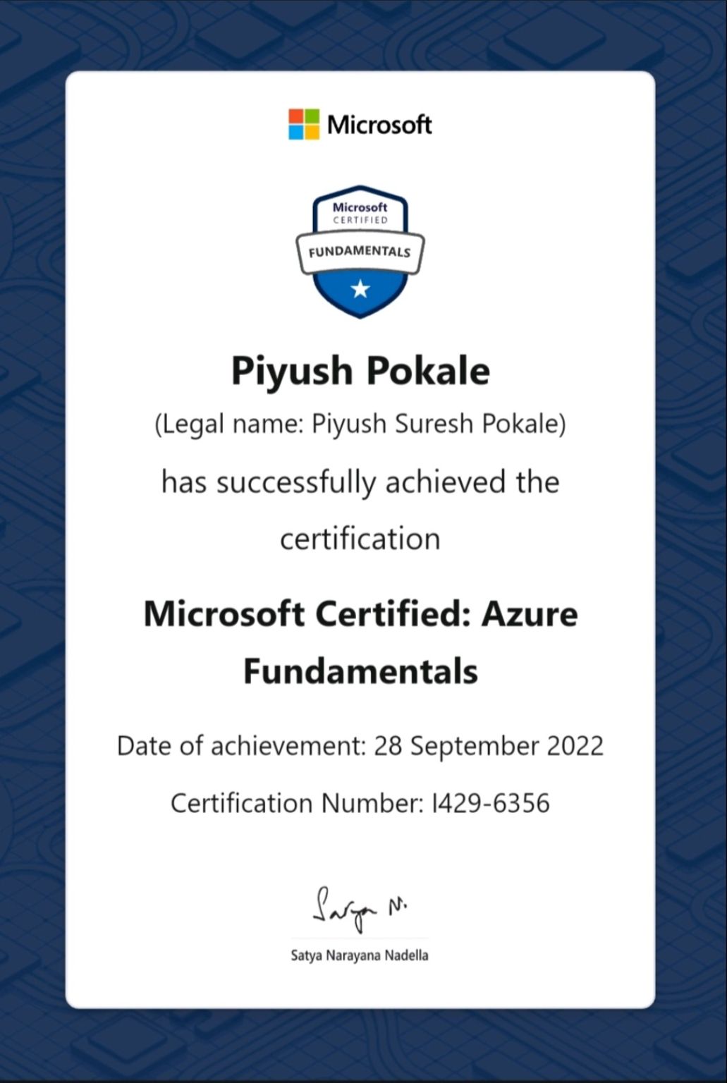Piyush Pokale on LinkedIn: #microsoft #cloud #azure #certification # ... Piyush Pokale on LinkedIn: #microsoft #cloud #azure #certification # ...