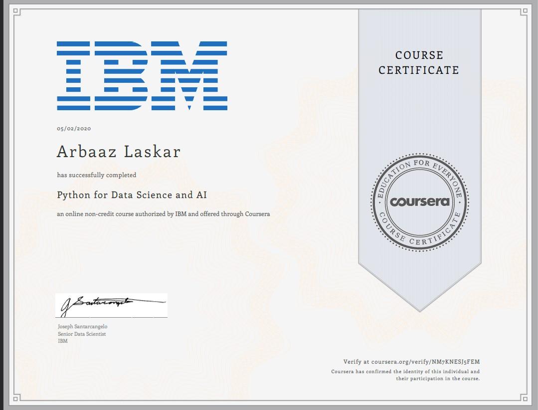 Arbaaz Laskar on LinkedIn: #coursera #python #datascience Arbaaz Laskar on LinkedIn: #coursera #python #datascience