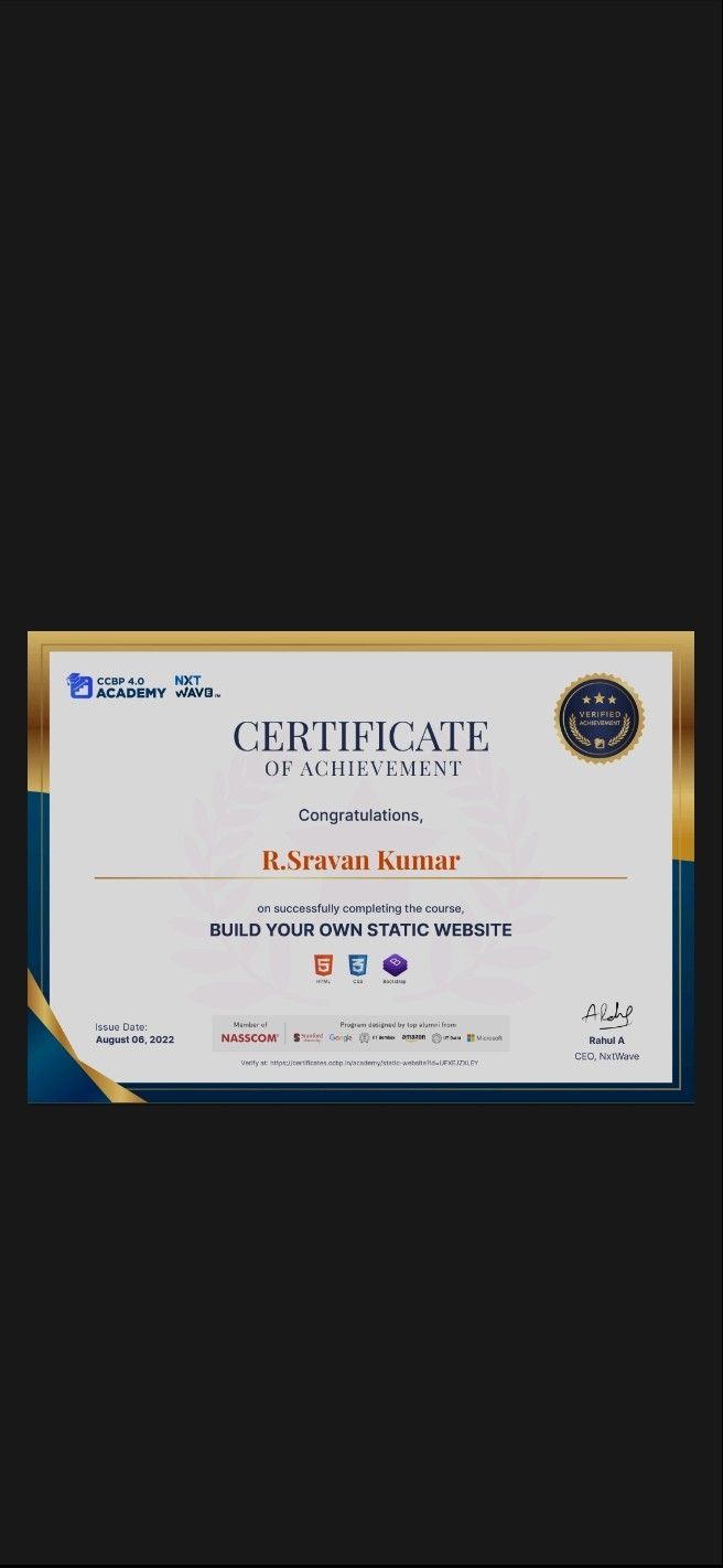 Sravan kumar Rageni on LinkedIn: #nxtwave #thankyou Sravan kumar Rageni on LinkedIn: #nxtwave #thankyou