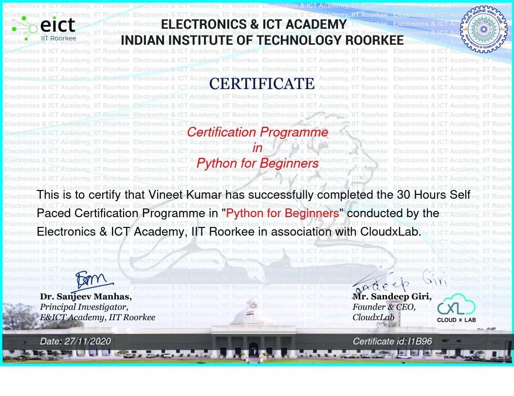 Vineet Kumar on LinkedIn: Python Certification from E&ICT Academy, IIT ... Vineet Kumar on LinkedIn: Python Certification from E&ICT Academy, IIT ...