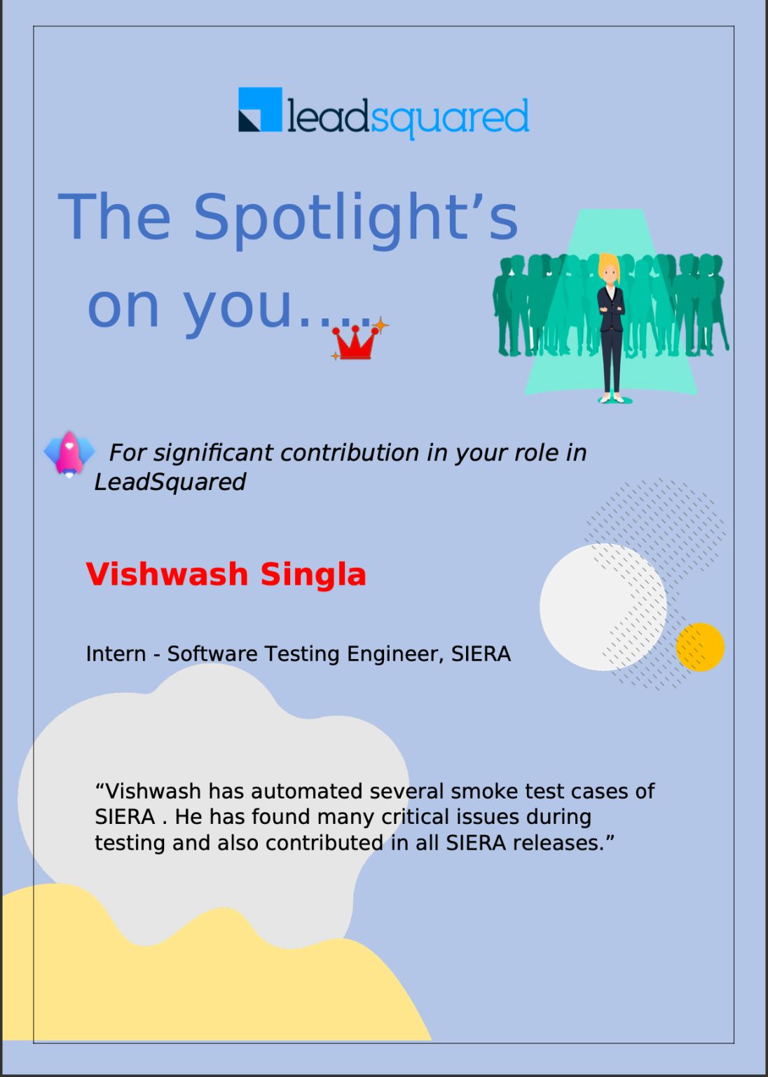 Vishwash Singla on LinkedIn: #recognitionawards #leadsquared # ... Vishwash Singla on LinkedIn: #recognitionawards #leadsquared # ...