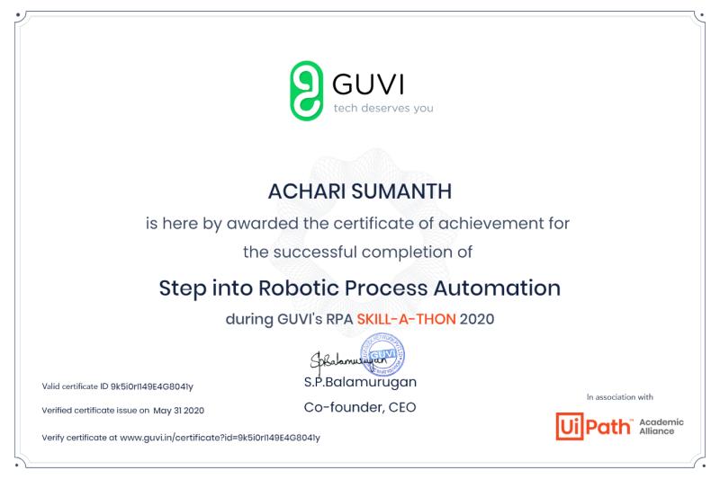 Achari Sumanth on LinkedIn: #uipath #rpaskillathon Achari Sumanth on LinkedIn: #uipath #rpaskillathon