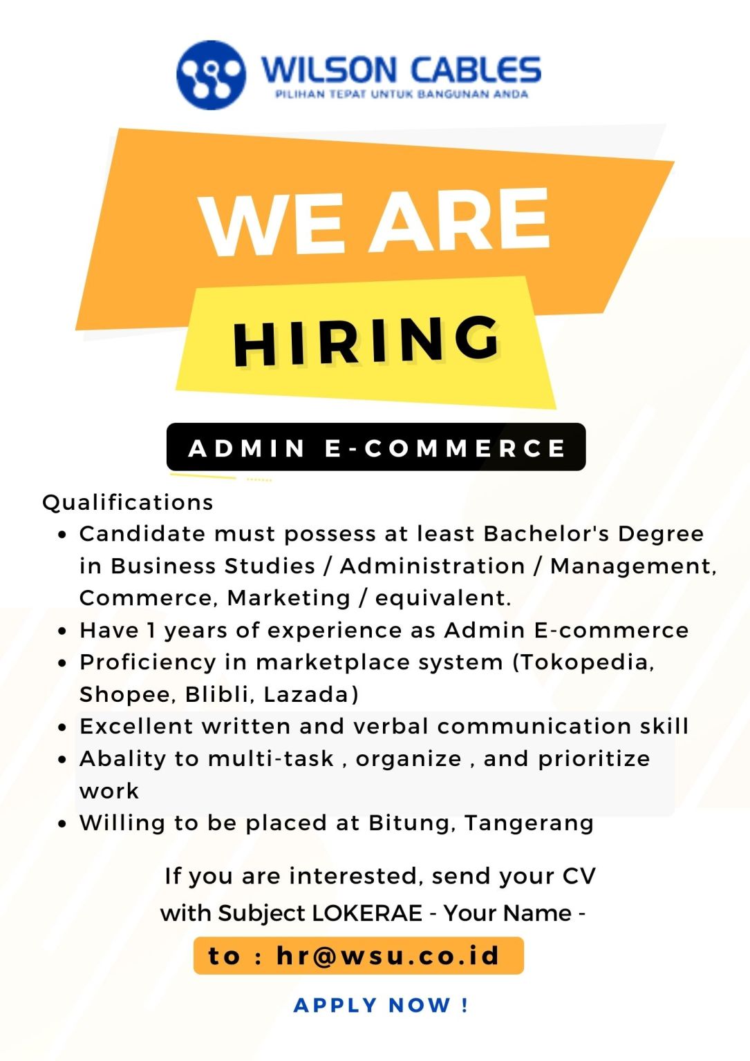 PT Willson Surya Unggul on LinkedIn: #hiring #admin #ecommerce #loker # ... PT Willson Surya Unggul on LinkedIn: #hiring #admin #ecommerce #loker # ...