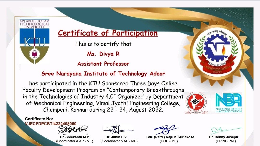Divya R on LinkedIn: Successfully completed FDP @ Vimal Jyothi ... Divya R on LinkedIn: Successfully completed FDP @ Vimal Jyothi ...