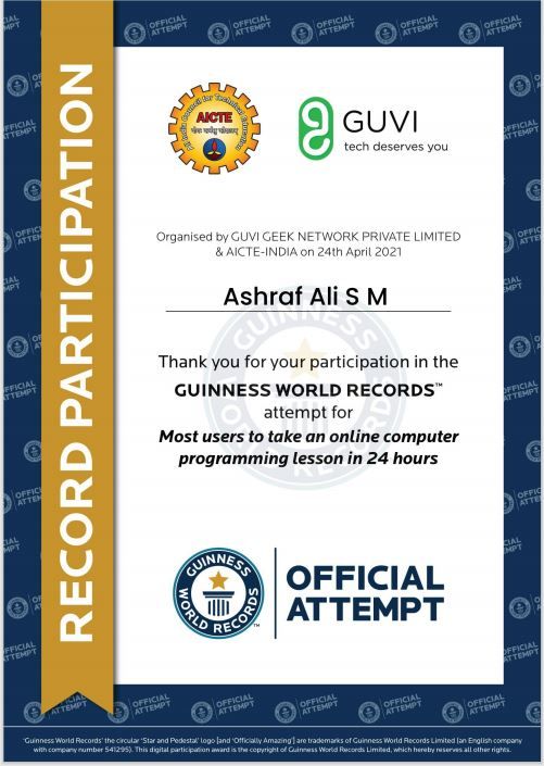 #guvi #guinessworldrecord #pythonprogramming | Ashraf Ali S M #guvi #guinessworldrecord #pythonprogramming | Ashraf Ali S M