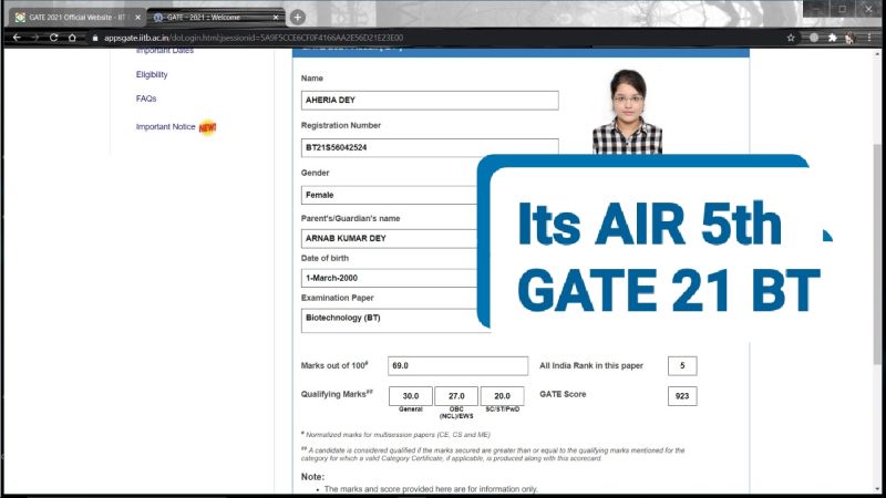 Aheria Dey on LinkedIn: So, I acquired an AIR of 5 in GATE 2021 BT ... Aheria Dey on LinkedIn: So, I acquired an AIR of 5 in GATE 2021 BT ...