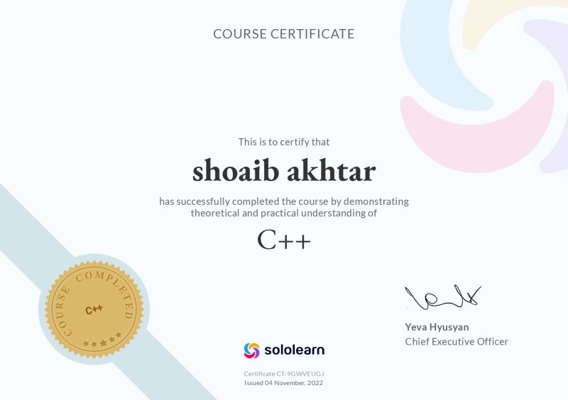 Shoaib Akhtar on LinkedIn: Recently completed my C++ online course on ... Shoaib Akhtar on LinkedIn: Recently completed my C++ online course on ...