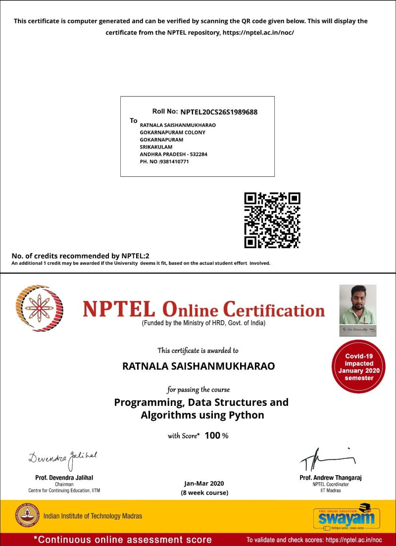 Saishanmukharao Ratnala on LinkedIn: #nptel #certificateofcompletion # ... Saishanmukharao Ratnala on LinkedIn: #nptel #certificateofcompletion # ...