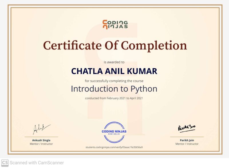 Anil Kumar Chatla on LinkedIn: #codingninjas #python Anil Kumar Chatla on LinkedIn: #codingninjas #python
