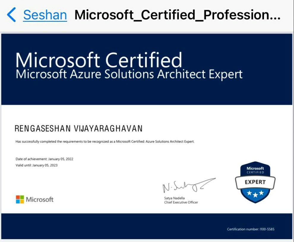 Seshan Raghavan on LinkedIn: #certification | 12 comments Seshan Raghavan on LinkedIn: #certification | 12 comments