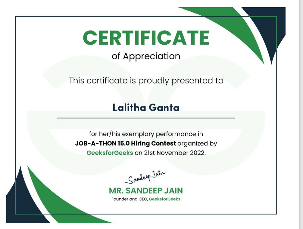 Lalitha Ganta on LinkedIn: Hii All... A certificate of appreciation was ... Lalitha Ganta on LinkedIn: Hii All... A certificate of appreciation was ...