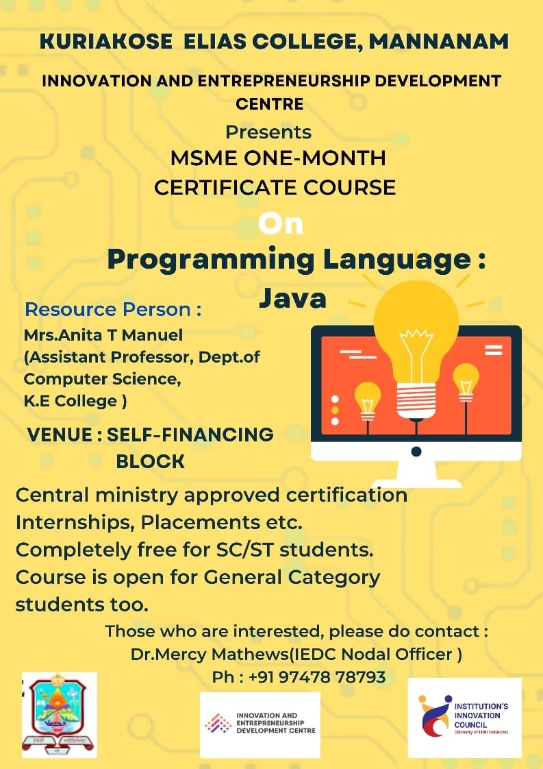 IEDC Kuriakose Elias College, Mannanam on LinkedIn: MSME - One month ... IEDC Kuriakose Elias College, Mannanam on LinkedIn: MSME - One month ...