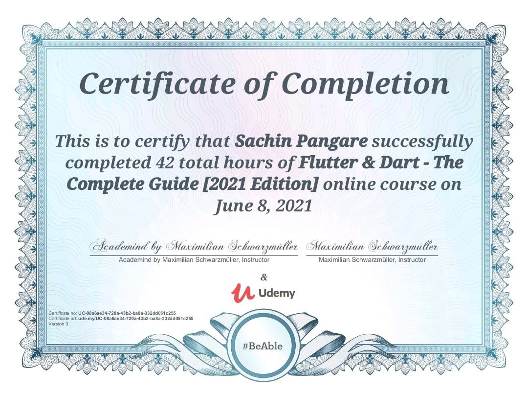 Sachin Pangare on LinkedIn: #flutter #dart #development #udemy #certificate Sachin Pangare on LinkedIn: #flutter #dart #development #udemy #certificate